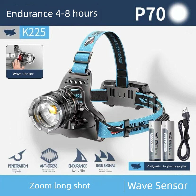 K225 фонарь с сенсором, белый свет P70, 4-6 часов автономности, 2 батареи в комплекте