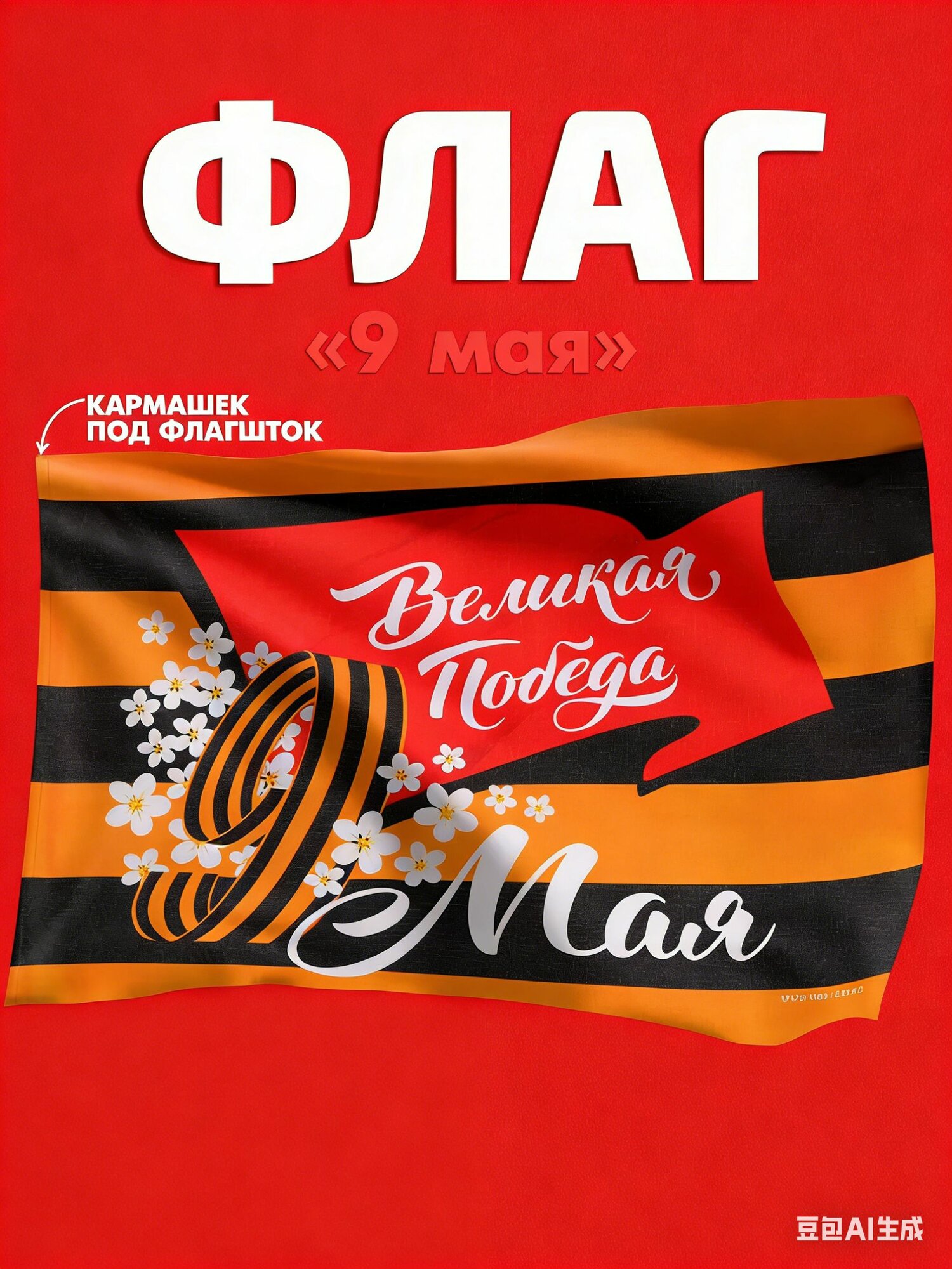 200-150 Фоновое полотно и баннер 9 мая, флаг Бессмертного полка, для оформления мероприятий, посвященных Дню Победы, и патриотического декора помещений.