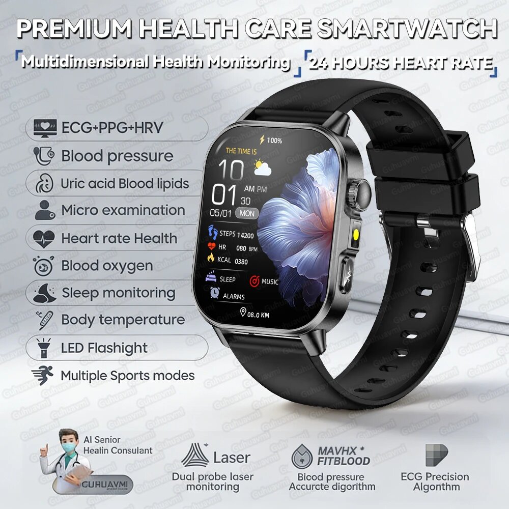 Умные часы Black ECG+HRV для здоровья