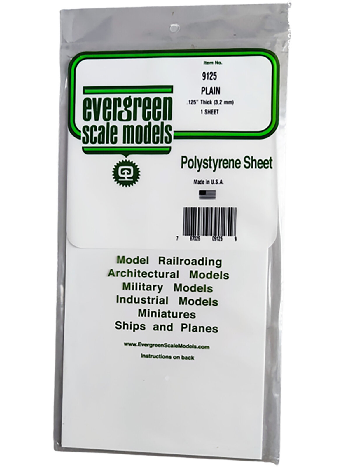 Белый пластик 3.2 мм, лист 15х30 см, для моделирования, Evergreen