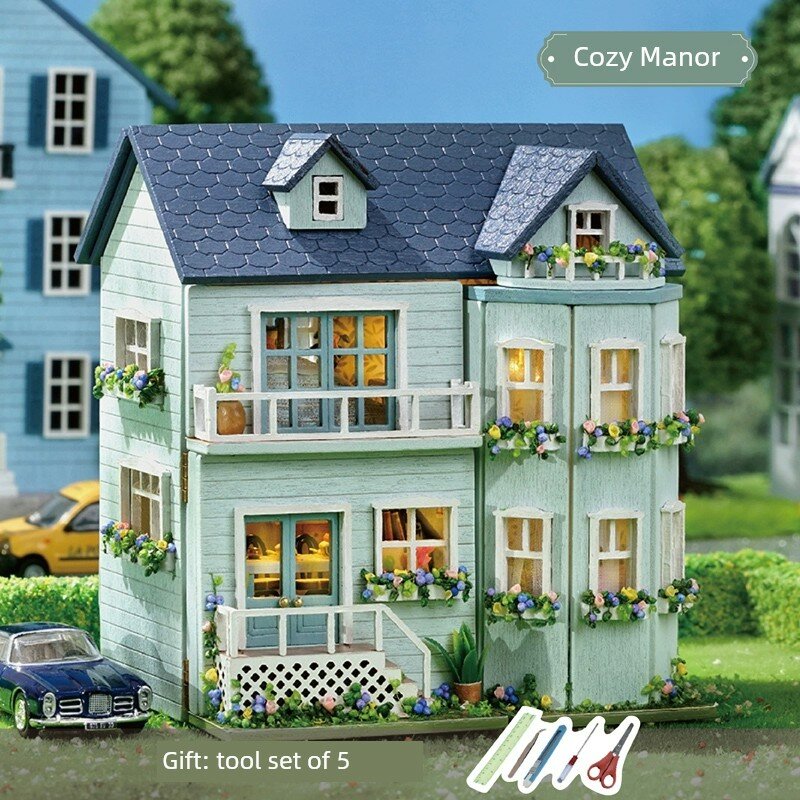 Набор для сборки миниатюрной диорамы Cozy Manor с LED-подсветкой, инструментами и клеем