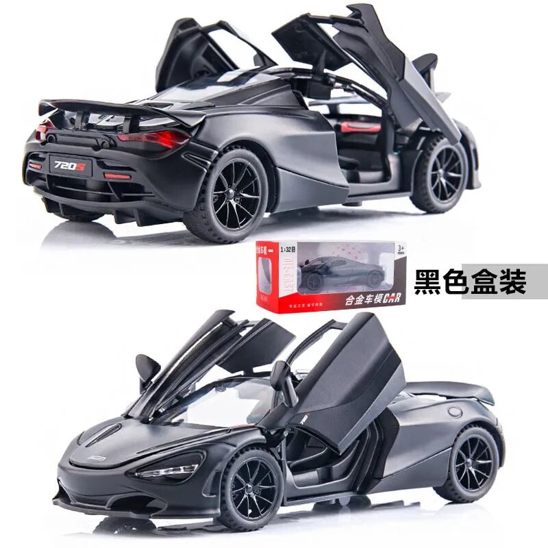 Модель автомобиля 1:32 McLaren 720S с подставкой, черная, сплав