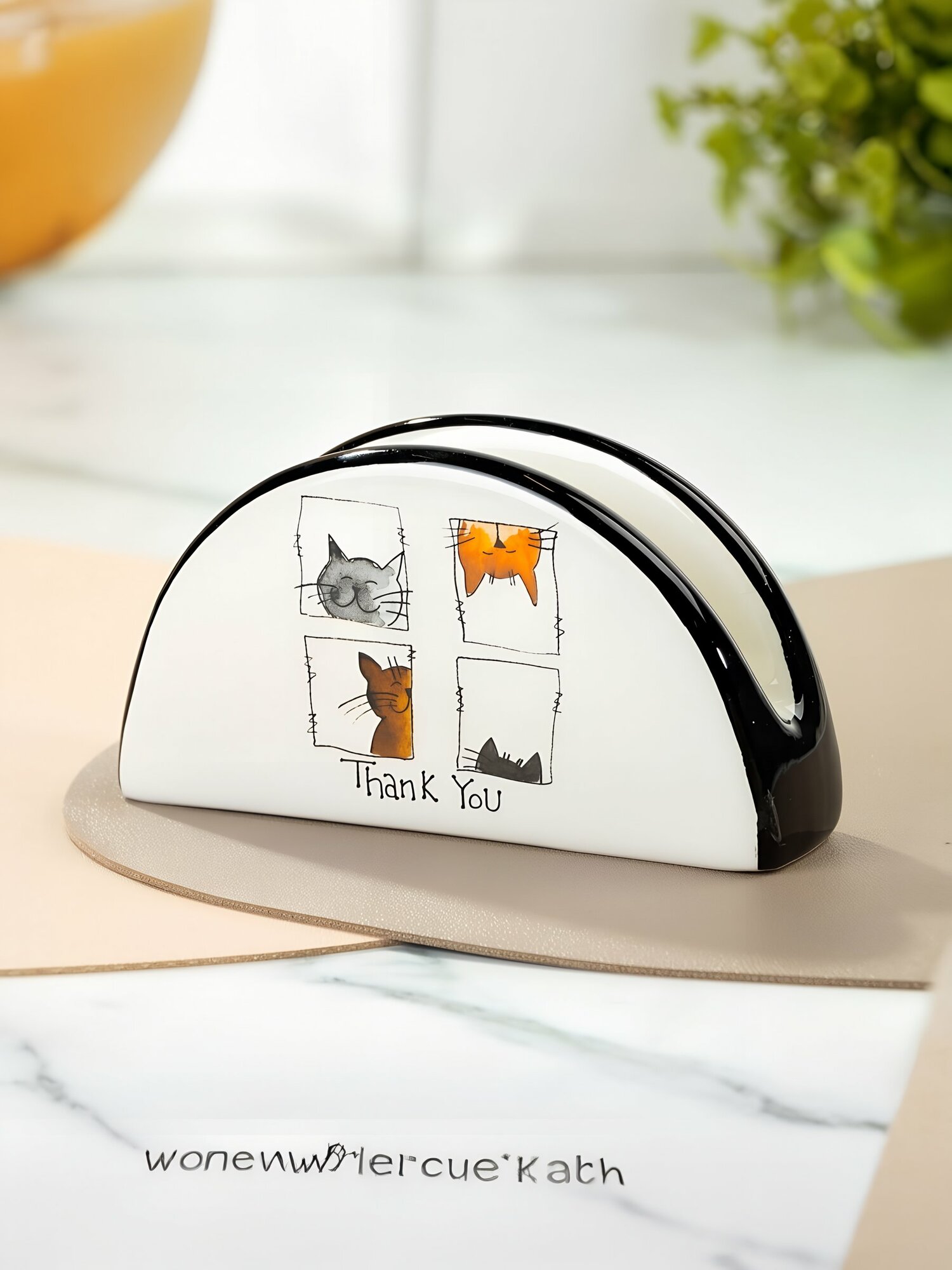 Салфетница Daniks Cats из доломита 13.3x3.7x7.1 см, белая настольная подставка для бумажных салфеток, дизайнерская керамика