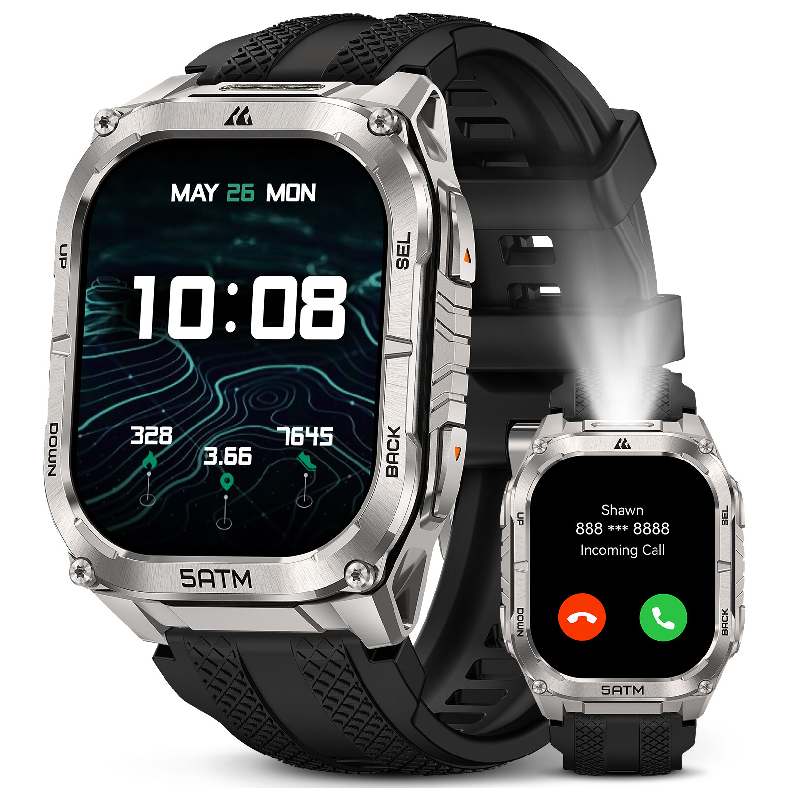 KOSPET TANK M4C Умные часы армейская прочность 5ATM/IP69K двухдиапазонный GPS 170+ режимов спорта аккумулятор 500 мА·ч мониторинг здоровья Bluetooth звонки рация фонарик(силикон)