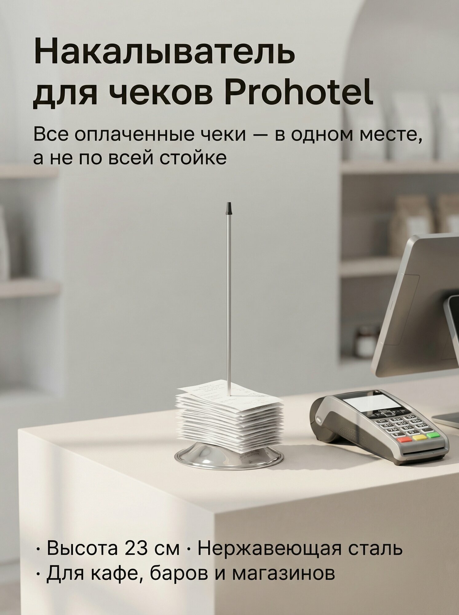 Накалыватель для чеков Prohotel «Проотель» H=23 см — для чеков и счетов из нержавеющей стали для кафе, баров и магазинов