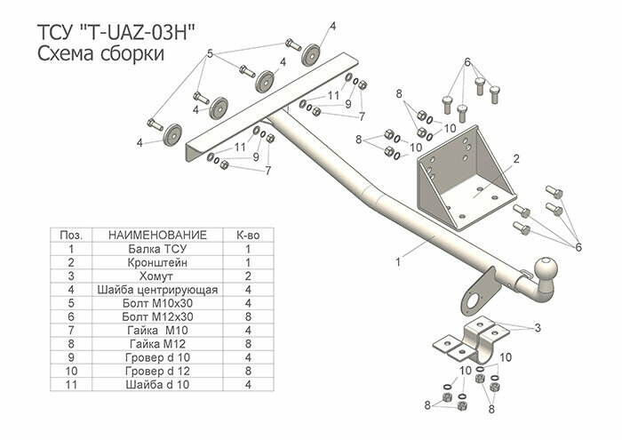 Фаркоп(прицепное) Tavials для 3163(паспорт и сертификат в комплекте)(без электрики)T-UAZ-03H