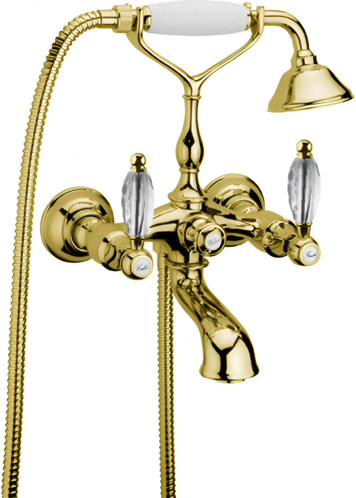 Смеситель для ванны Alexandra AL720201010, латунь, золото, с изливом, ручной лейкой, ручки Swarovski, Webert, Италия