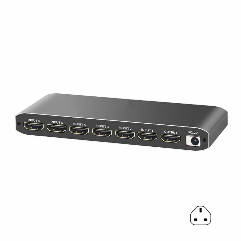 (1 комплект) HDMI переключатель 6x1 HD610 4K (мультиплексор), вилка UK