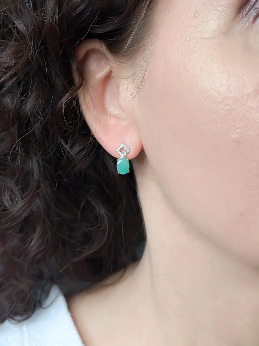 Серьги, серебро, 925 проба, родирование, золочение, изумруд, фианит