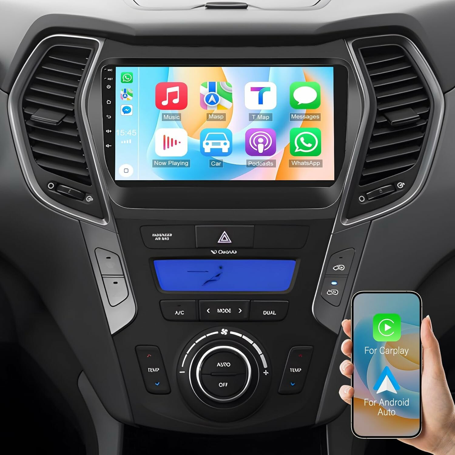 Автомобильная стереосистема Android 13 с CarPlay Android Auto для Hyundai Santa Fe IX45 2013-2018 9-дюймовый сенсорный