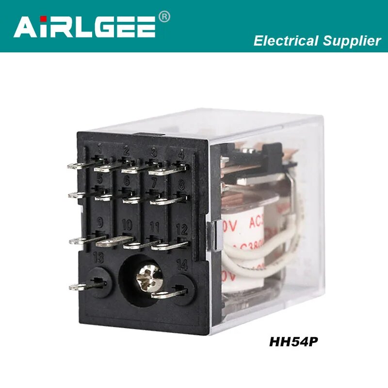 AIRLGEE Силовое реле HH54P 5А 12/24В~110/220В 4PDT 14-контактное AC220V Coil