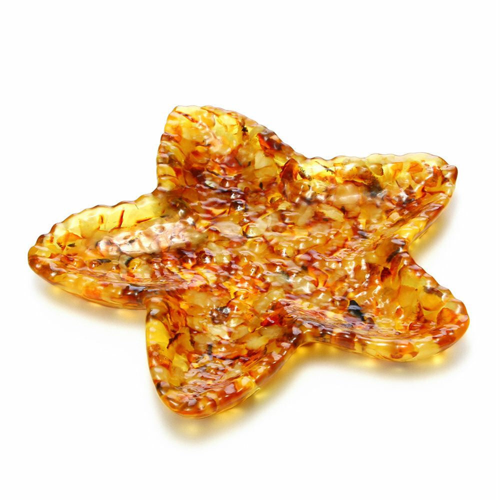 Декоративная подставка для мелочей с натуральным янтарем "Морская звезда"