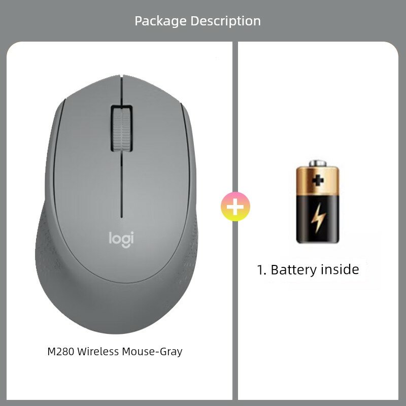 Logitech M280 Серая беспроводная мышь с не тихим режимом, USB, компактная для ноутбука, офиса и игр