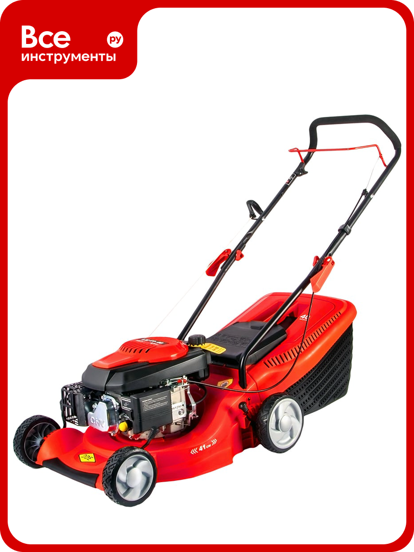 Бензиновая газонокосилка DDE LM 41-40 791-912, мощный, с четырёхтактным бензиновым двигателем и жестким травосборником