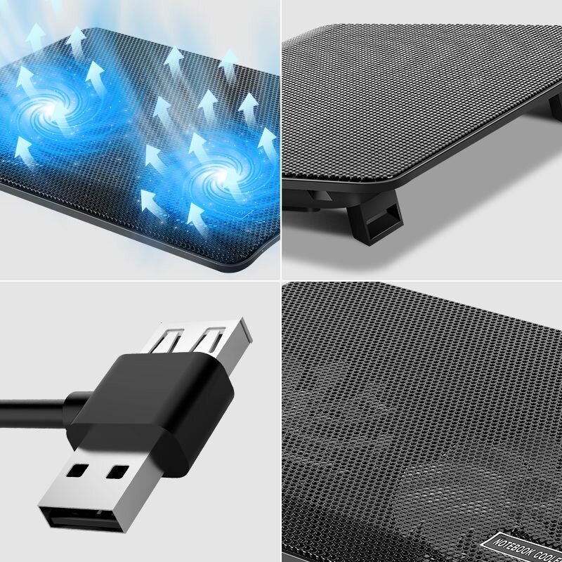 Охлаждающая подставка для ноутбука USB 2 вентилятора синяя подсветка