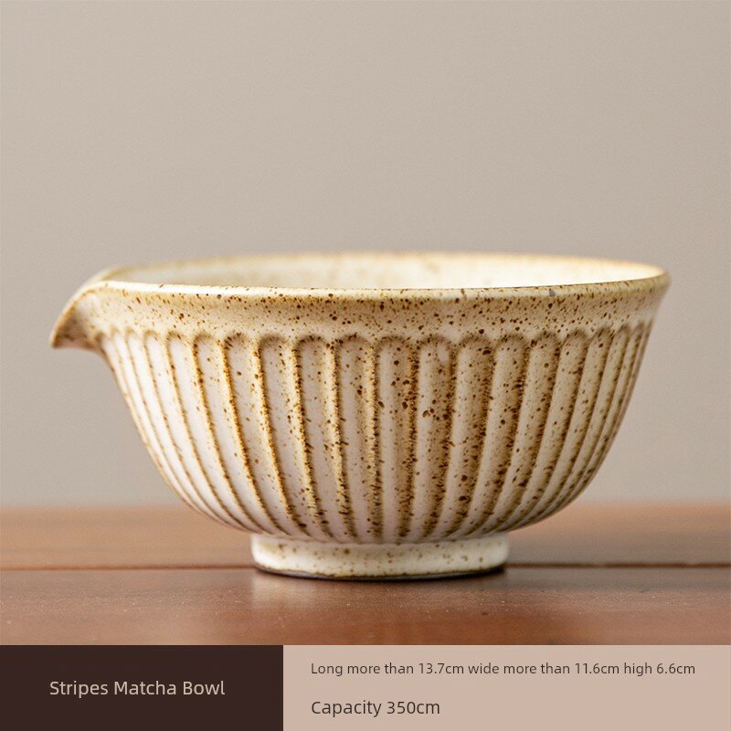 Керамическая чашка для чая мата с вертикальным узором - традиционная японская чашка для взбивания