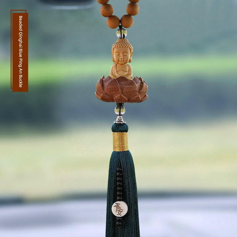 Подвеска-амулет Будды из самшита для автомобиля, лотос, символ мира, украшение на зеркало заднего вида, подарок Бусины