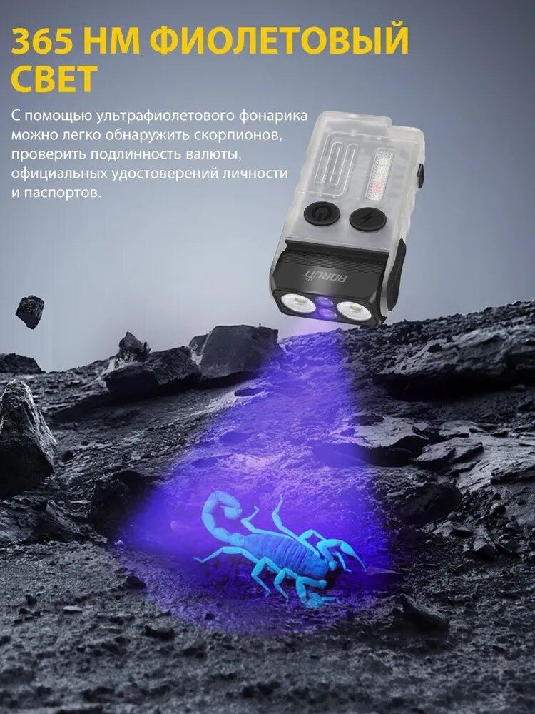 Фонарь ручной BORUIT V20-1 со встроенным аккумулятором и ультрафиолетом для проверки денег 7*4*2 — фото 1