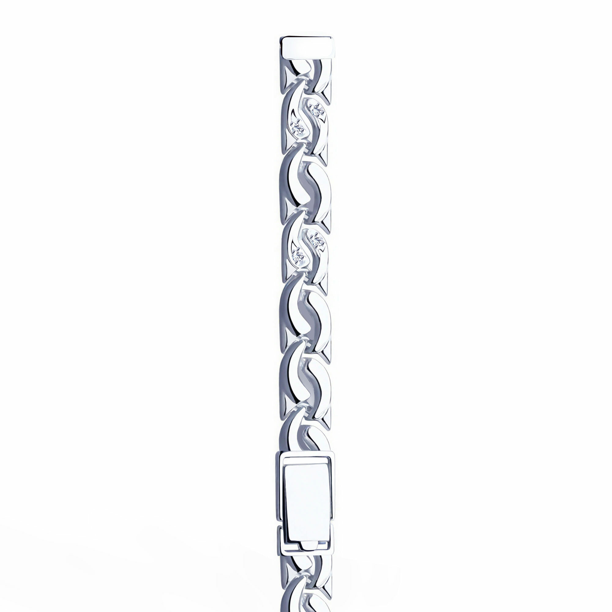 Браслет, серебро, 925 проба, родирование, фианит