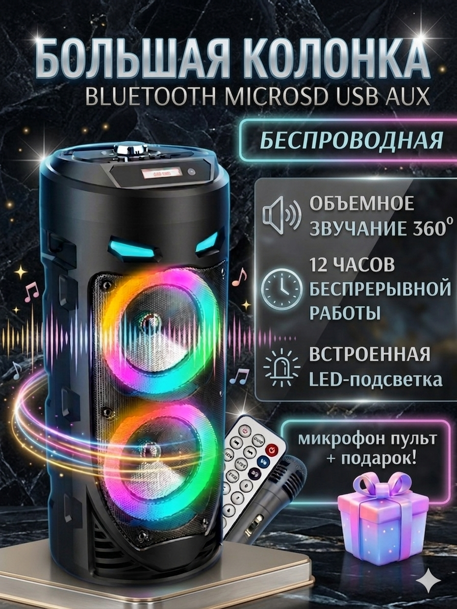 Портативная большая Bluetooth колонка ZQS-4239 с караоке и светомузыкой: мощный звук и стильный дизайн