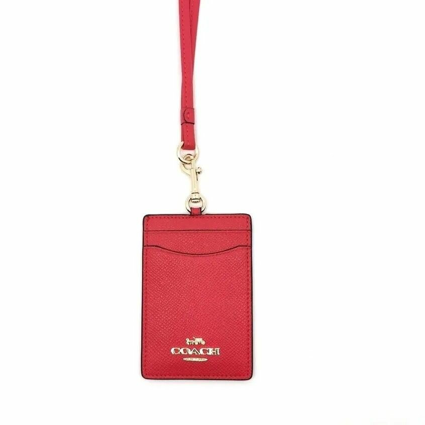 Визитница COACH для карт, проездных и визиток 3 слота 10×6,5 см на шнурке 38 см — мягкая мини-сумка для документов