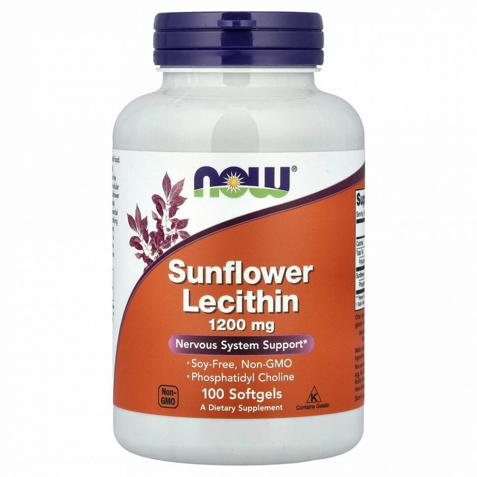 NOW Foods Sunflower Lecithin, Лецитин Подсолнечный 1200 мг - 100 капсул