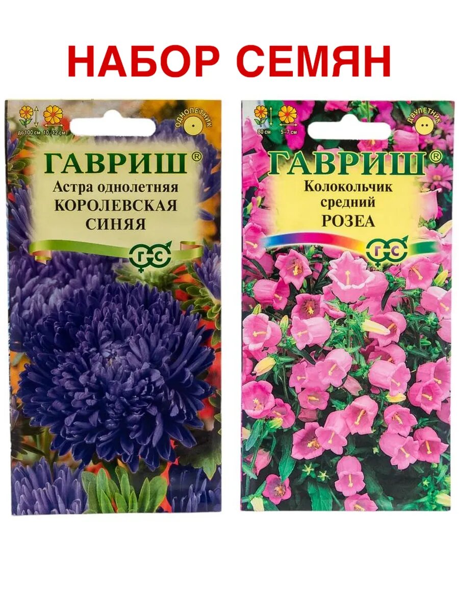 Набор семян Астра Королевская синяя 0.3г и колокольчик Розеа 0.05г