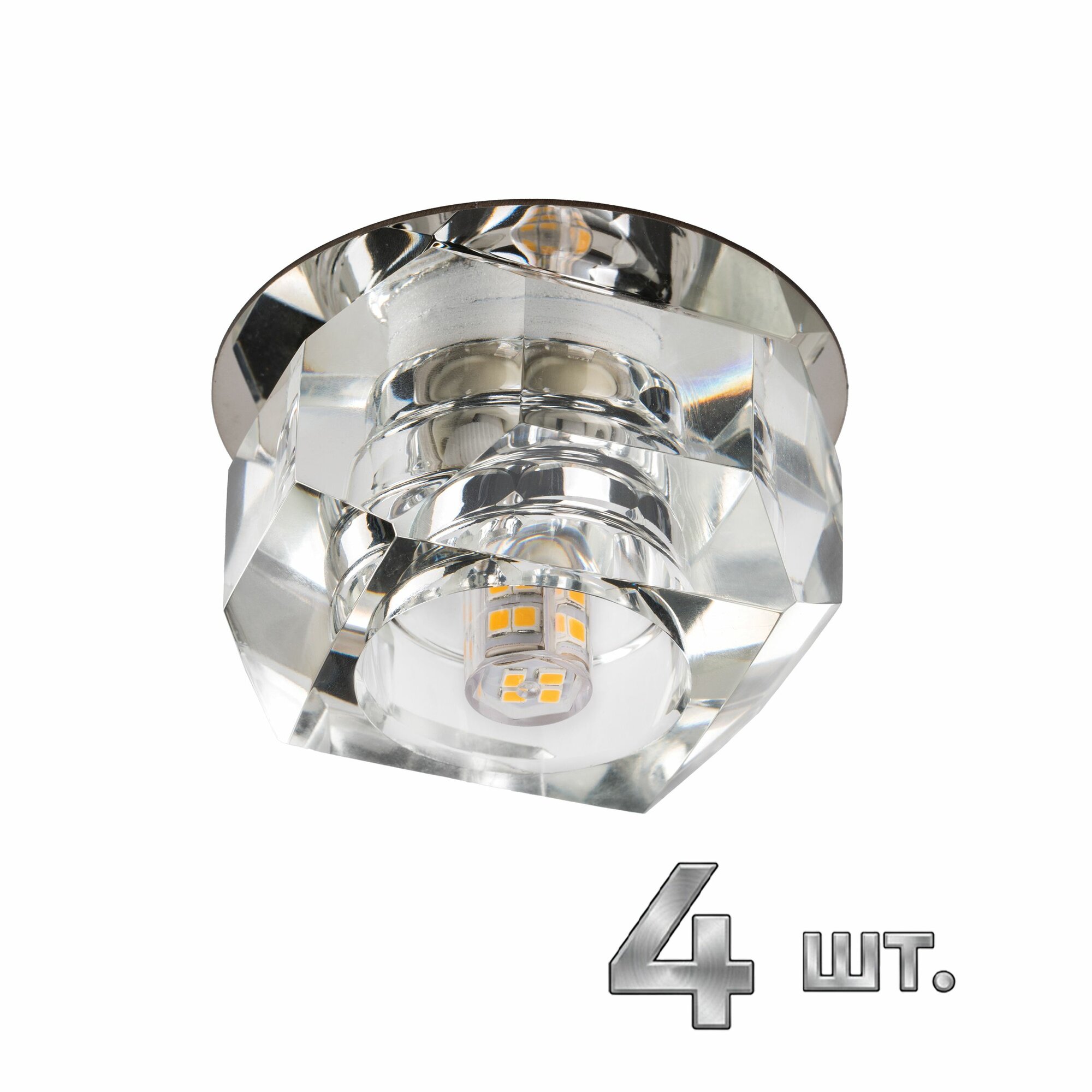Светильник потолочный стеклянный встраиваемый G9 Lightstar ROMB 004060, круглый, хром, комплект 4 шт.