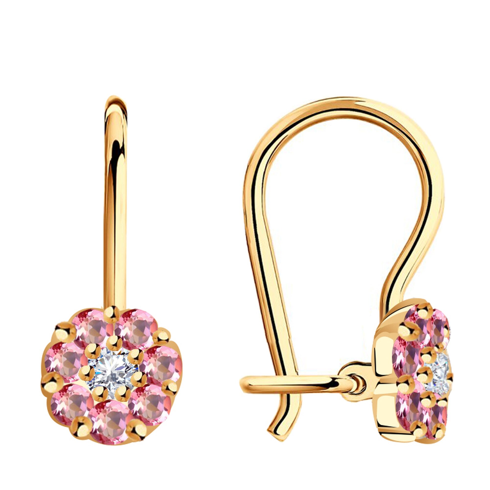 Серьги, красное золото, 585 проба, фианит