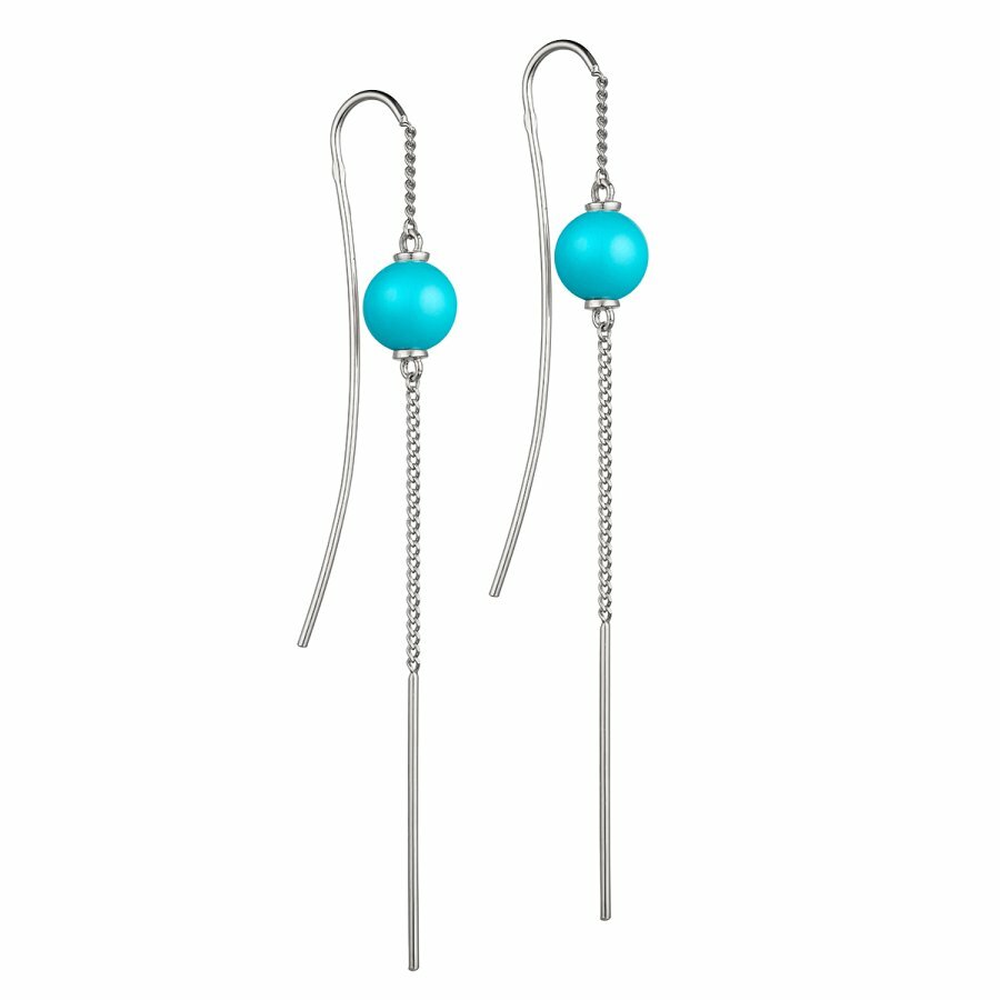 Серьги цепочки, серебро, 925 проба, родирование, бирюза