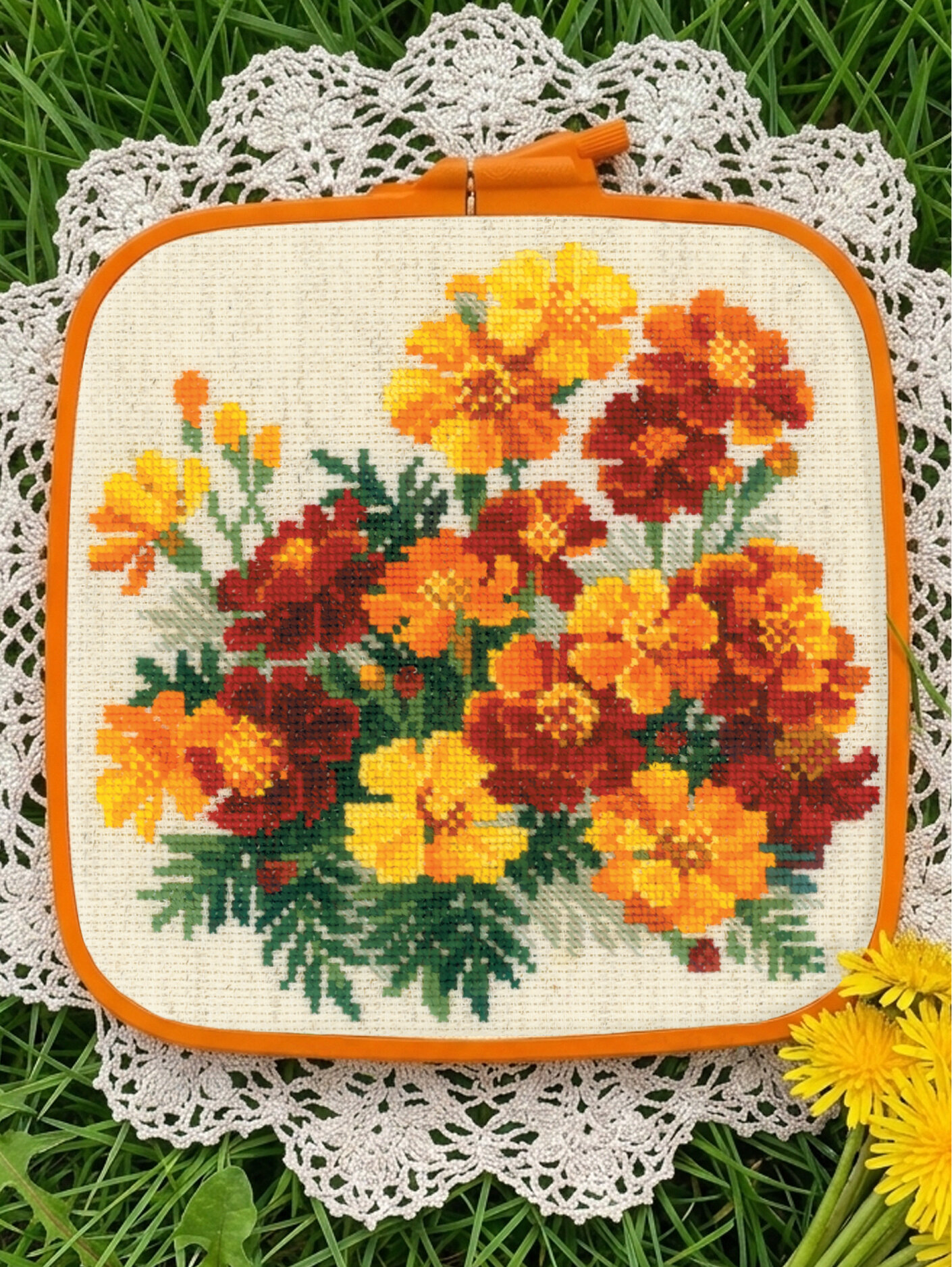 Набор для вышивания крестом Риолис, вышивка крестиком "Бархатцы", 20*20 см, 1556