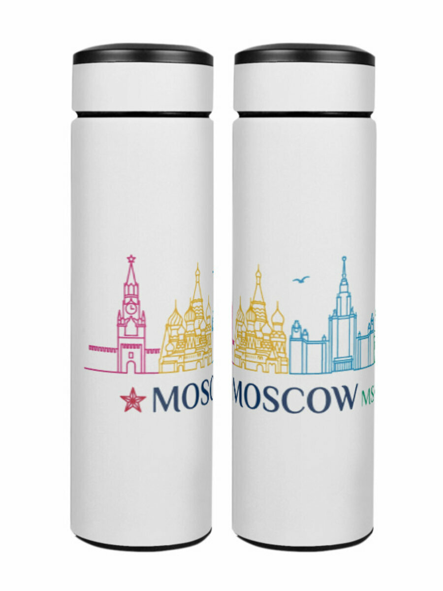 Термос «Изображение московских достопримечательностей» (белый)