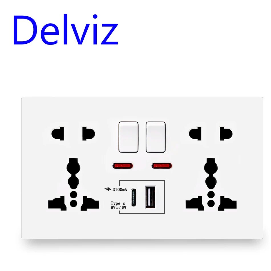 Розетка Delviz White, 3100W, USB Type-C