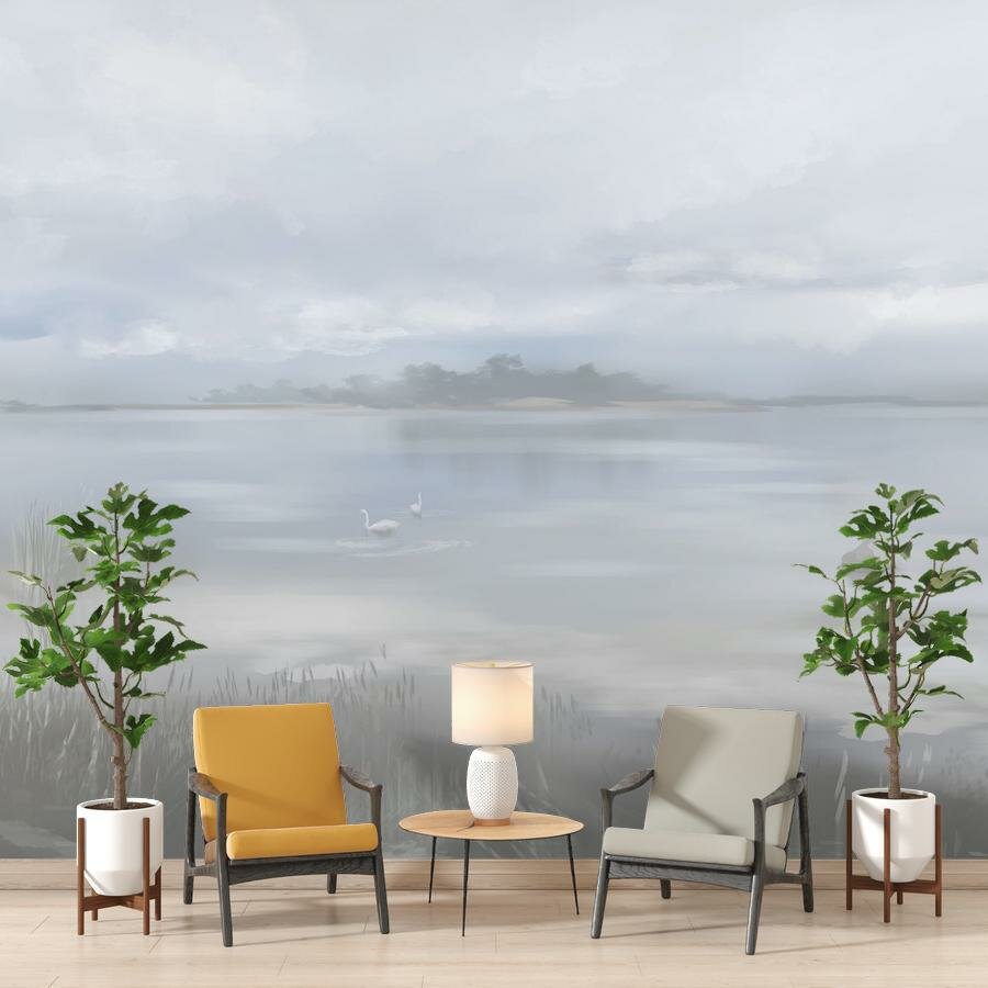Фотообои Озеро в утреннем тумане 13-1101-XL-Флок 270 x 500 см (ВхШ) Бесшовные, флизелиновые, влагостойкие обои