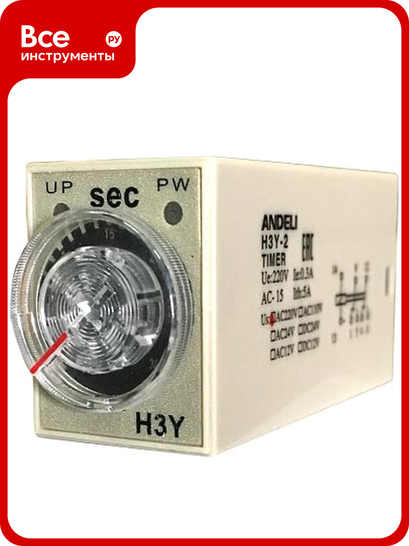 Реле времени ANDELI H3Y-2 5А 230В ADL09-103
