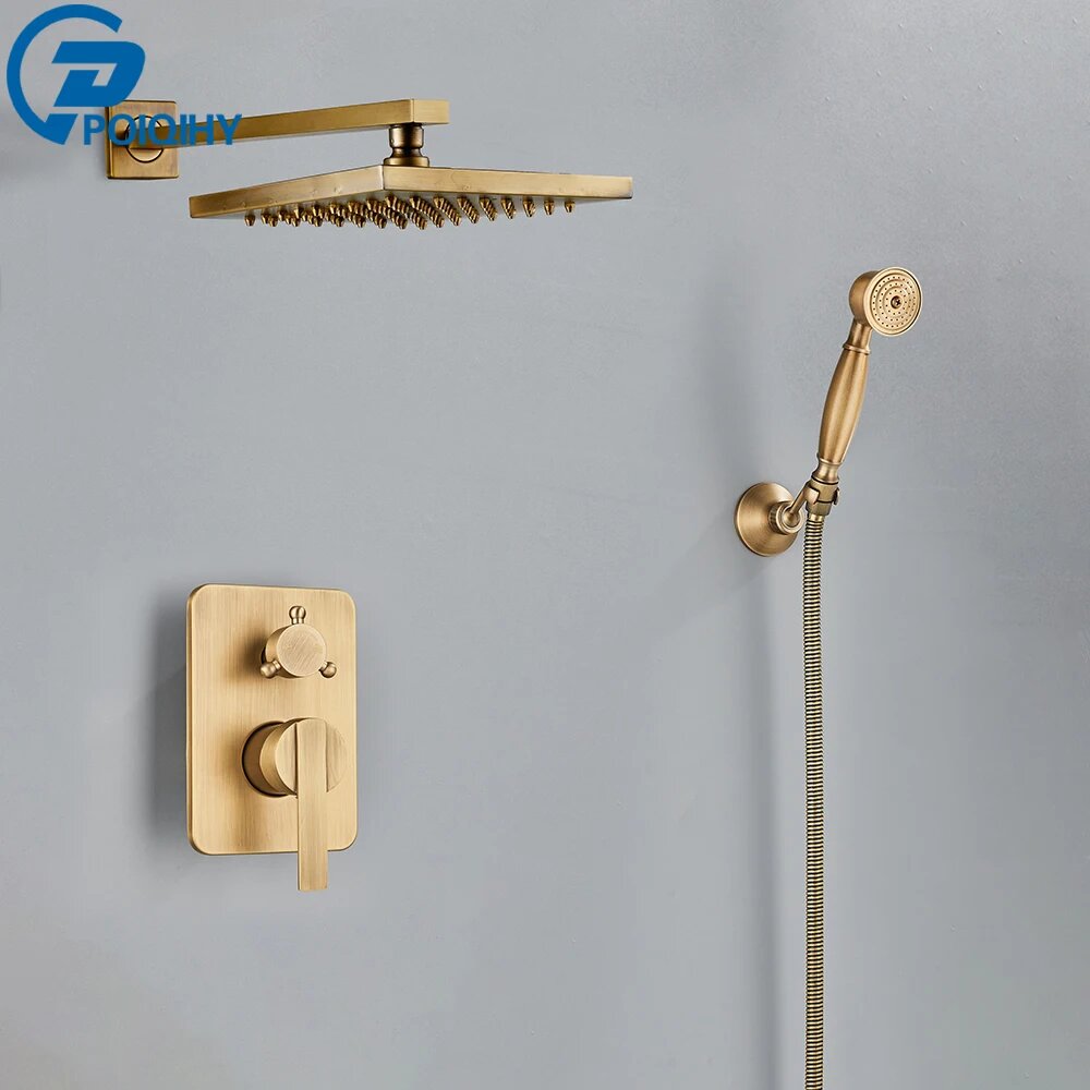 Смеситель для душа антик-бронза POIQIHY Скрытый смеситель для душа Настенный смеситель Душевой набор для ванной 8" Душевой головка из бронзы антик-бронза B2