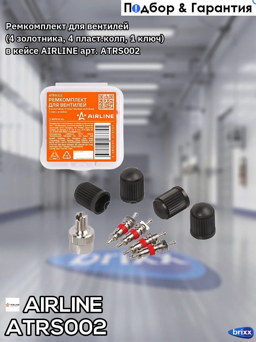 Ремкомплект для вентилей (4 золотника, 4 пласт. колп, 1 ключ) в кейсе AIRLINE арт. ATRS002