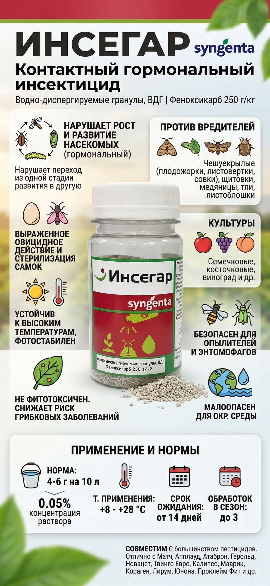 Инсегар, контактный гормональный инсектицид против чешуекрылых вредителей, 2 грамма