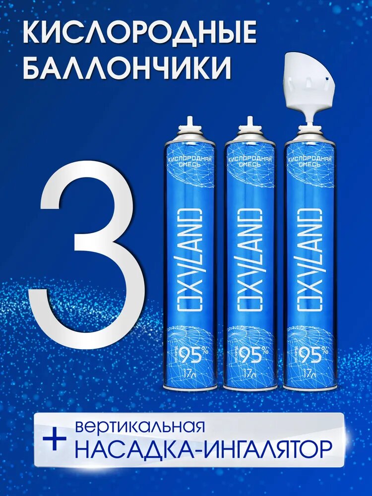 Кислородный баллончик OXYLAND 17л (3 шт.)насадка-ингалятор