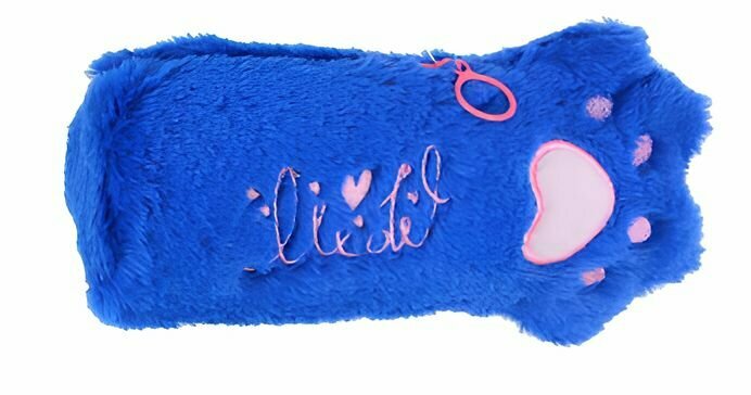 Пенал в форме лапы, синий, Little Princess, 21х9,5х6 см, искусственный мех, аппликация, вышивка