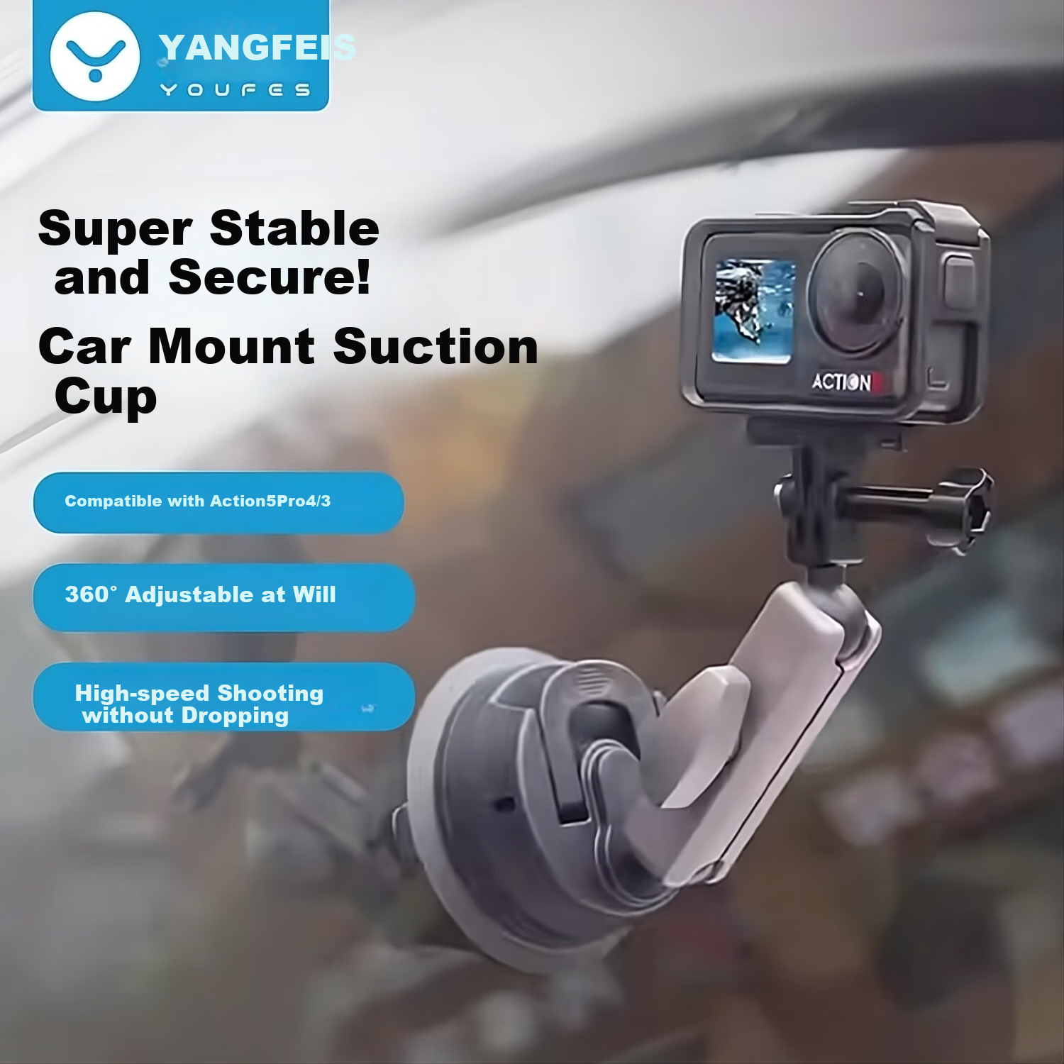 YOUFES Стойка с присоской для DJI Action 6/5 Pro/4/3 автомобильная и для мотоцикла Версия：Сертификат бренда | Модель