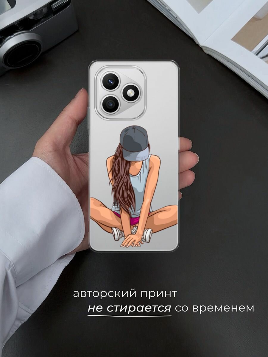 Чехол на Honor X8d / Хонор X8d с принтом Девушка в кепочке, прозрачный — фото 1