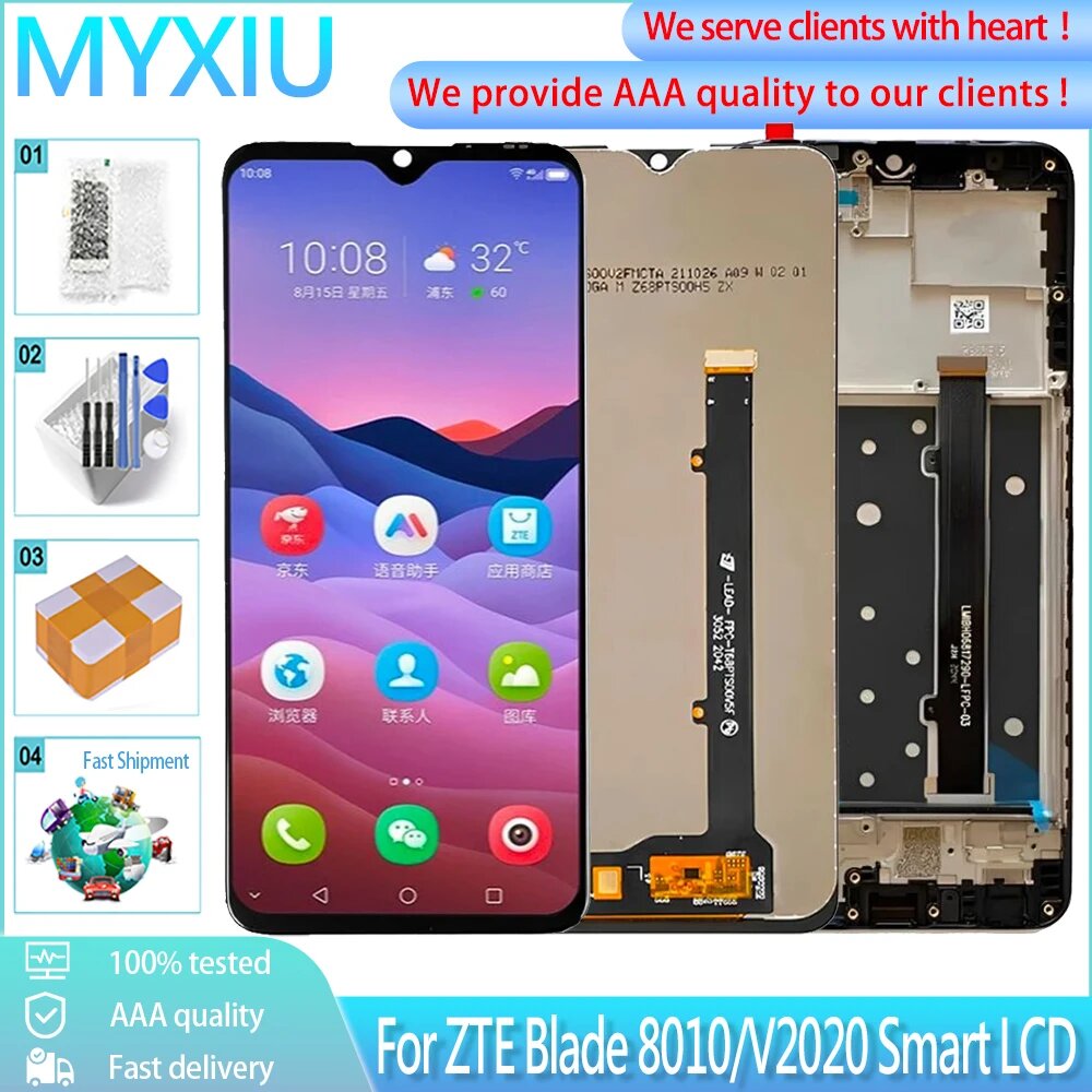 6,82-дюймовый оригинальный ЖК-экран для ZTE Blade 8010, дигитайзер сенсорного экрана для ZTE Blade V20, умный ЖК-дисплей с заменой рамки