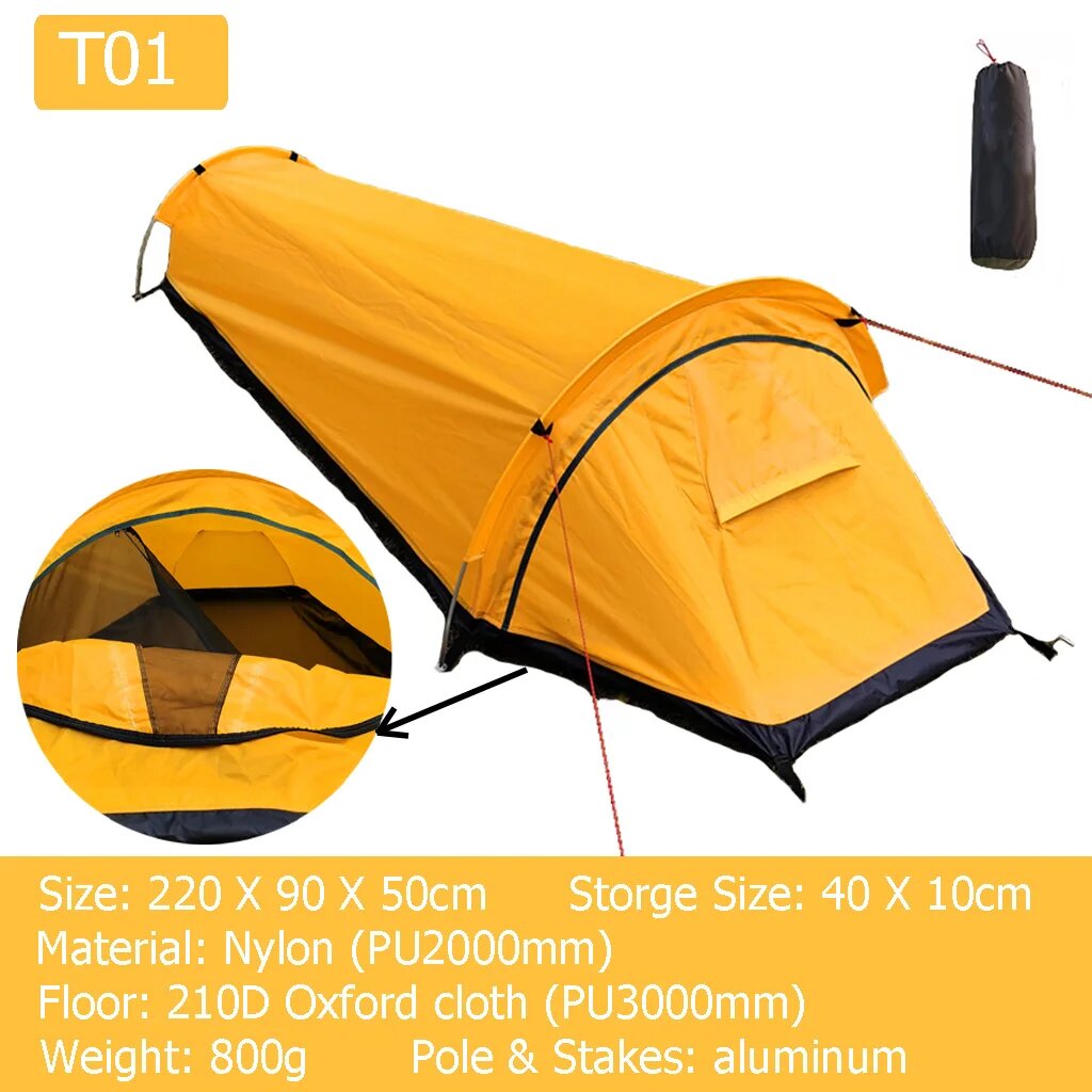 Данчел Ультralight Tent 1 Person Бивуак для кемпинга Односпальный водонепроницаемый спальный мешок для альпинизма и одиночного похода Tent-T01 Оранжевый