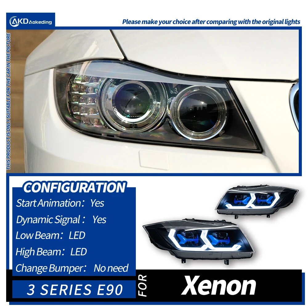 Фара AKD для BMW 3 серии E90 LED-фара 2005-2012 года выпуска Фары 320i ДНС Поворотник Основной фара Ангельское окошко Проекторная линза