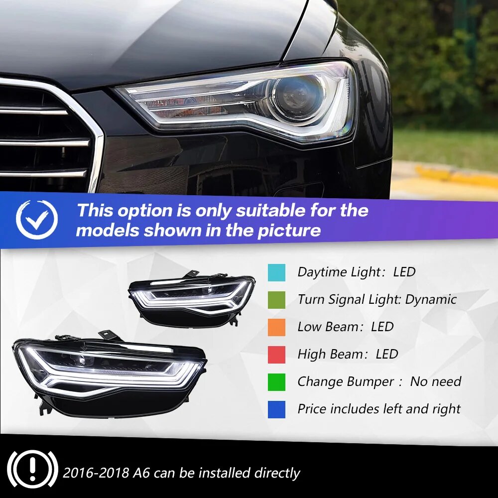 Фара для AUDI A6 2012–2018 C7 12V автомобильные товары DRL Hella Xenon Lens Hella Hid H7 LED A6 L Автомобильные аксессуары