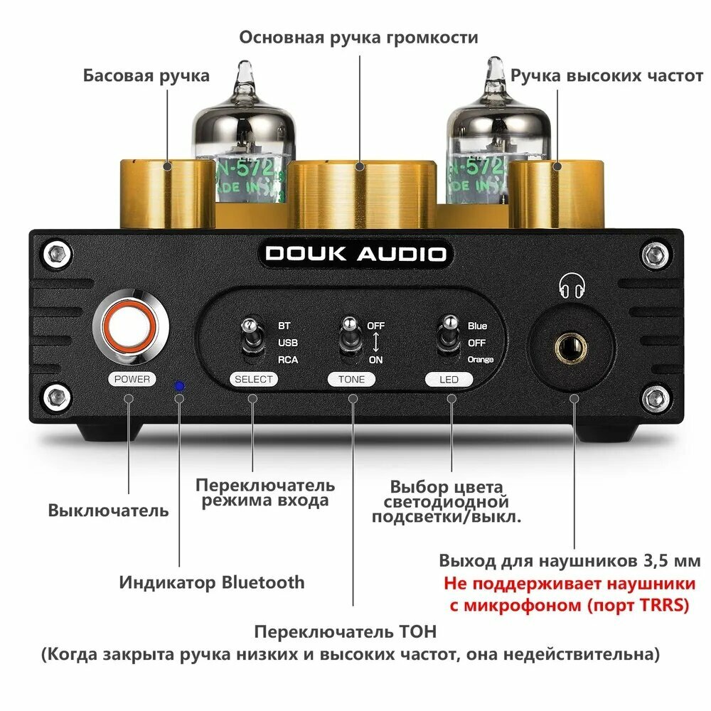 Douk Audio P1 HiFi JAN 5725 Ламповый предусилитель Bluetooth 5.0 Аудиоприемник USB ЦАП Усилитель для наушников APTX