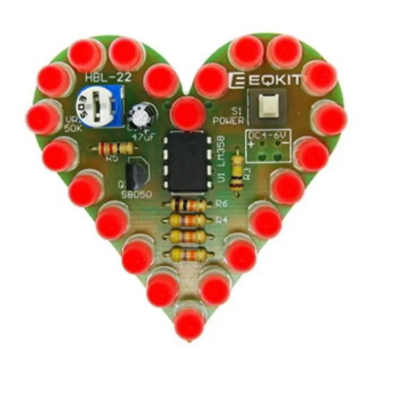 Сердце светодиодное HBL-22, красный, набор для пайки