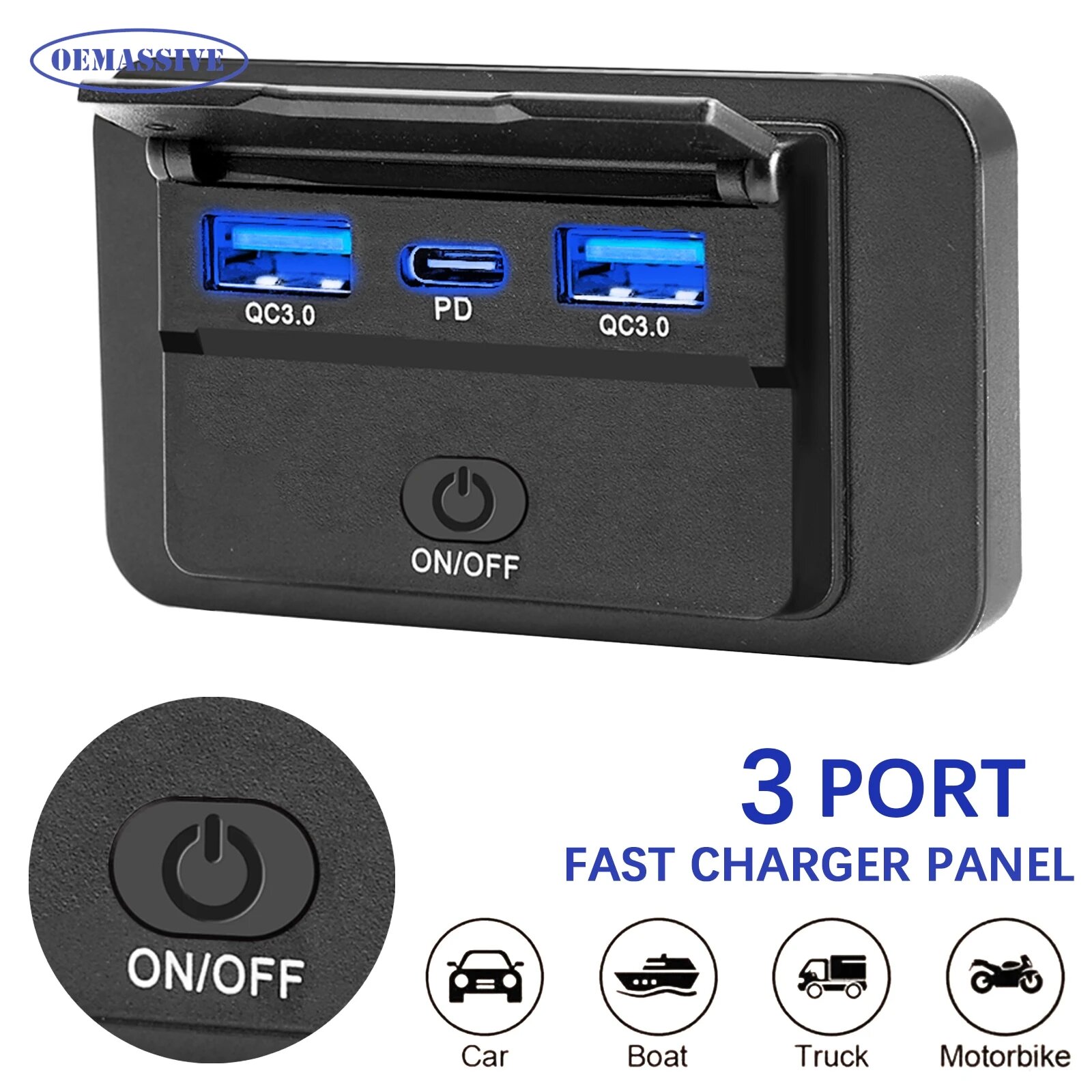 Для автомобиля, грузовика, автофургона, двойной порт USB C, быстрое зарядное устройство 36 Вт QC PD 30 Вт, розетка, водонепроницаемый адаптер питания, универсальная розетка 12 В, 24 В