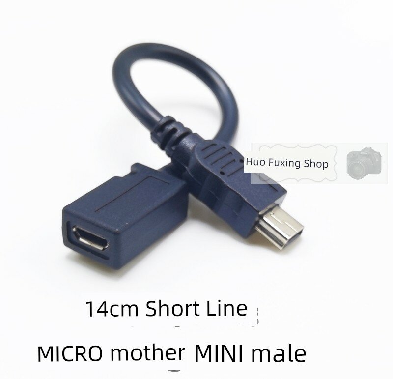 Черный адаптер Micro USB женский к MINI мужской с кабелем 14 см для компактных устройств